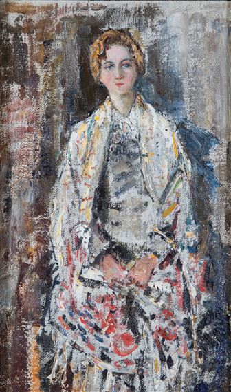 Nicolai Fechin | Portrait of a Sitting, Young Woman with Scarf | MutualArt