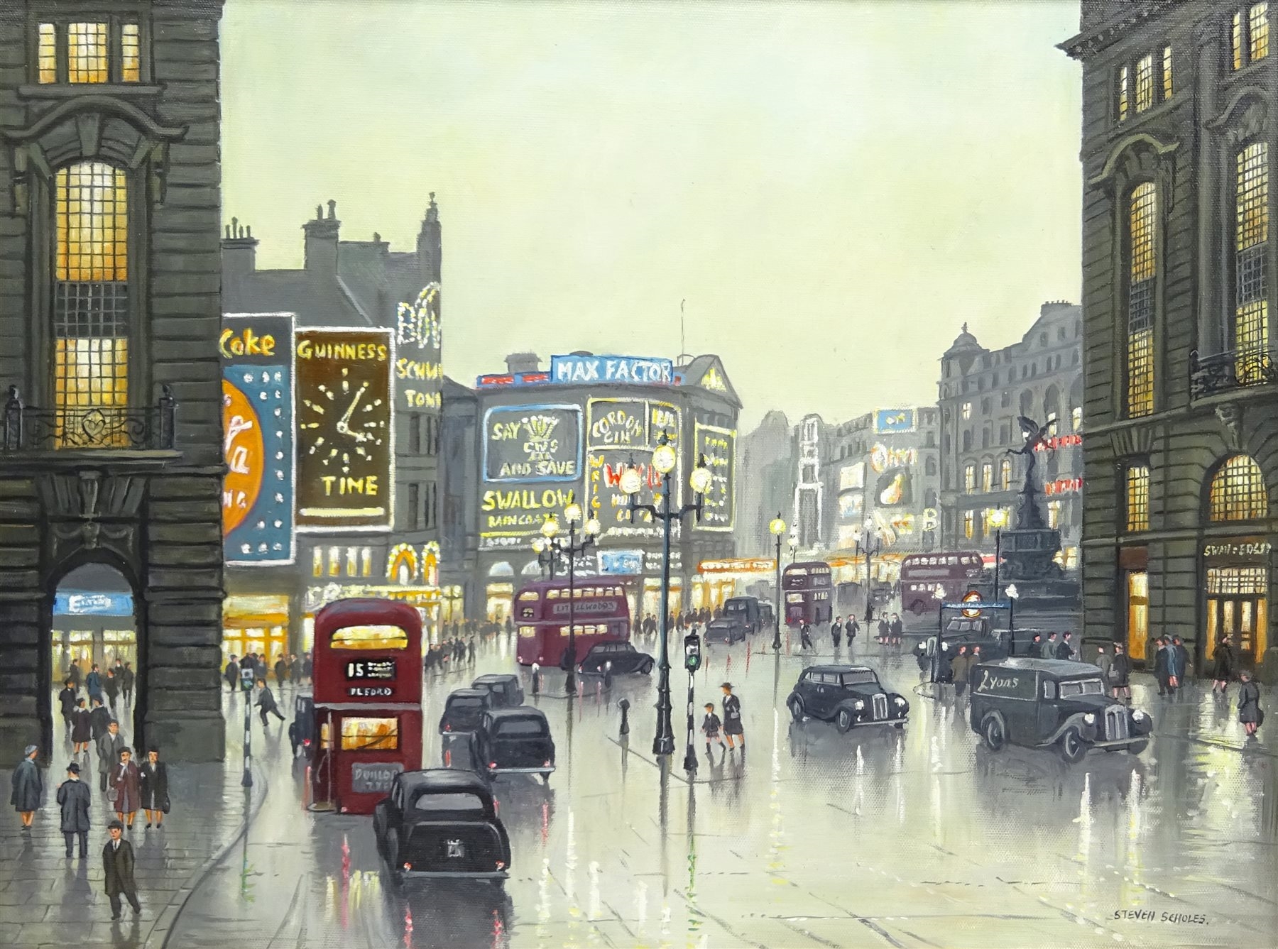 Steven Scholes | Piccadilly Circus from Regent St London (1956) | MutualArt