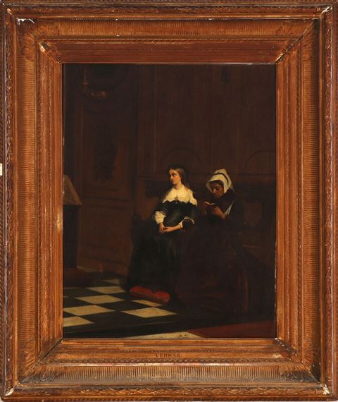 Louis-Charles Verwée | Church interior with two women | MutualArt