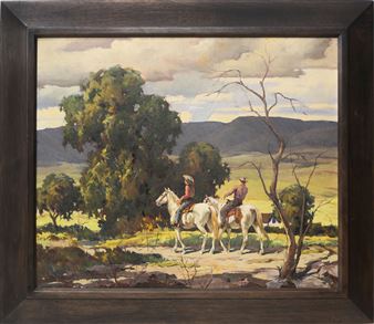 Walter Graham | A river landscape with children fishing near a ...