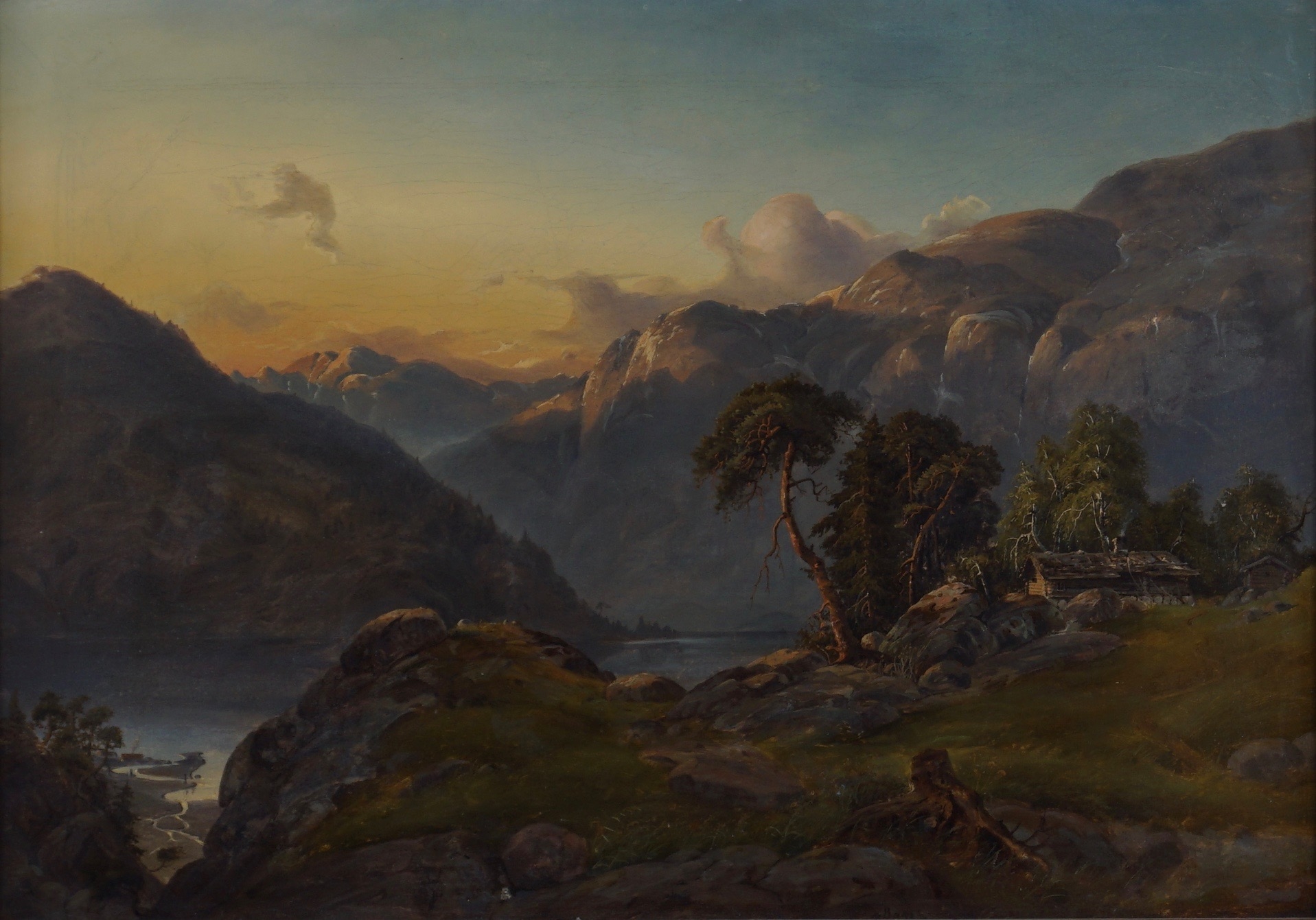 Magnus-Thulstrup Bagge | Fjordlandskap med hus | MutualArt