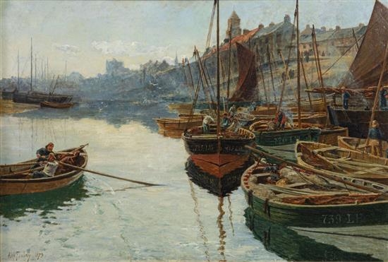 Alexander Finlay | Newhaven Harbour. Tying up the Fishing Boats (1879 ...