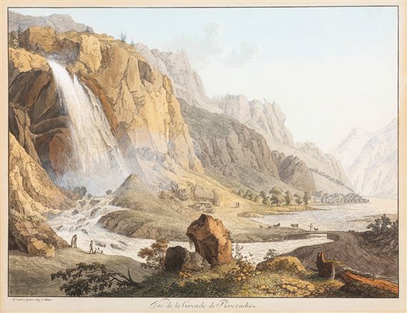 Jean-Antoine Linck | Vue de la Cascade de Pissevache (Circa 1795 ...