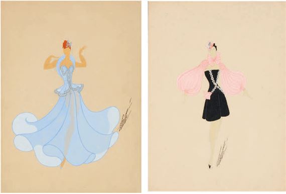 Erté | Portraits of 6 women and 2 men in stage costumes | MutualArt