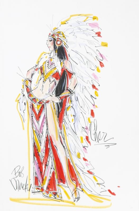 Bob Mackie | Costume sketch with printed outline of Cher in an East ...