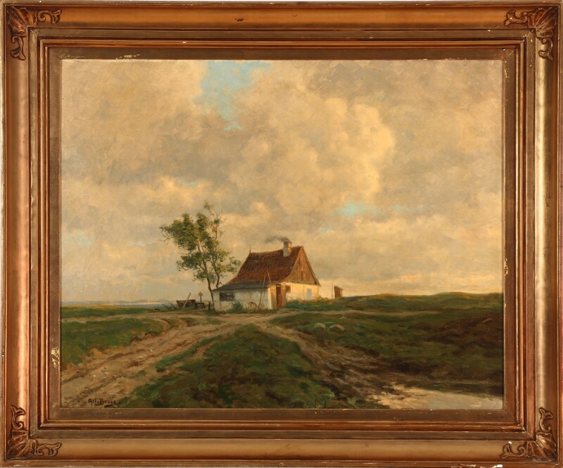 Karl Harald Alfred Broge | Landscape with a farmhouse bathed in evening ...