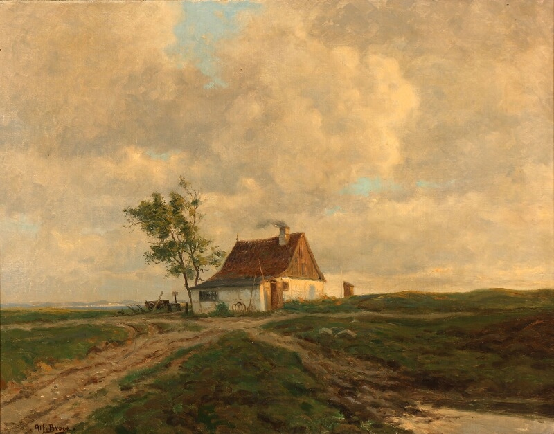 Karl Harald Alfred Broge | Landscape with a farmhouse bathed in evening ...