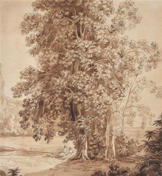 Jacob Philippe Hackert | Classical figures seated below a tree in a ...