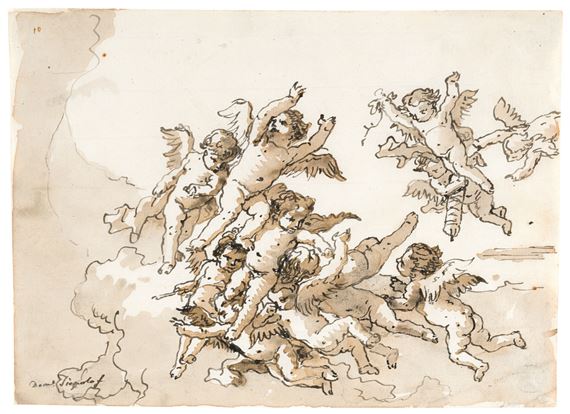 Giovanni Domenico Tiepolo | AMORINI WITH AN ARROW AND A FLAMING TORCH ...