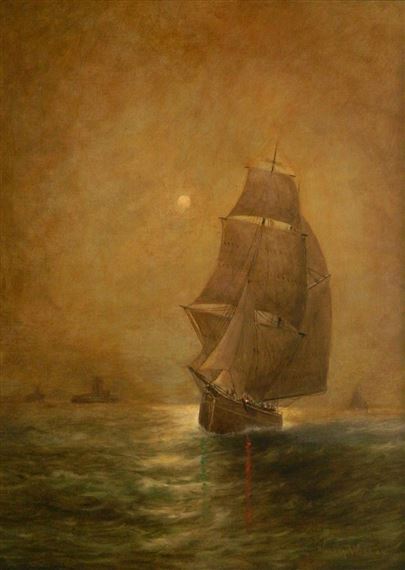 Wesley E. Webber | Clipper Ship at Night | MutualArt