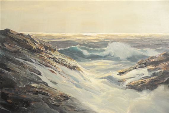 Philip Shumaker | Raining off coast with crashing waves | MutualArt