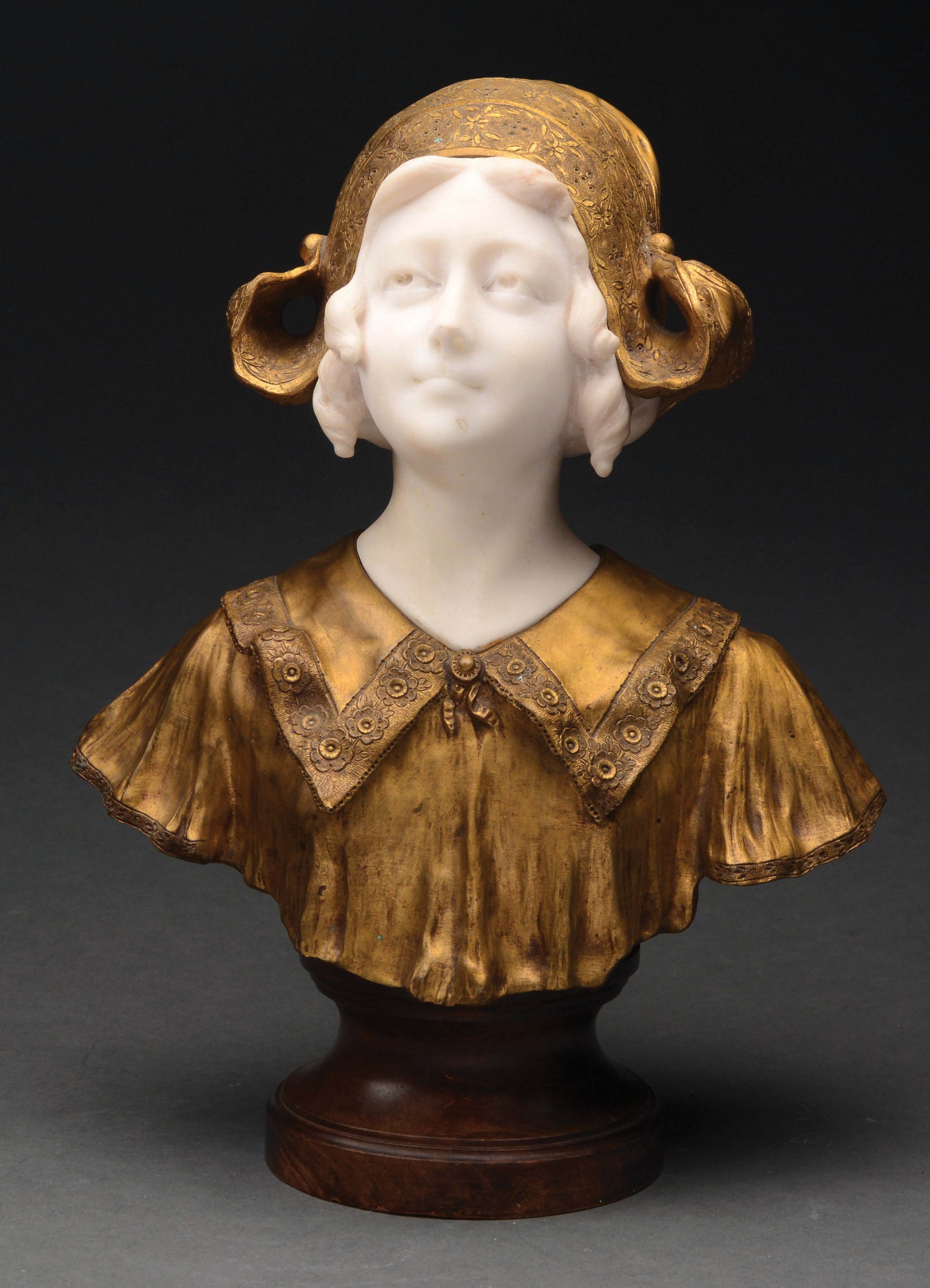 Fortunato Gori | BRONZE AND MARBLE BUST OF A YOUNG LADY | MutualArt