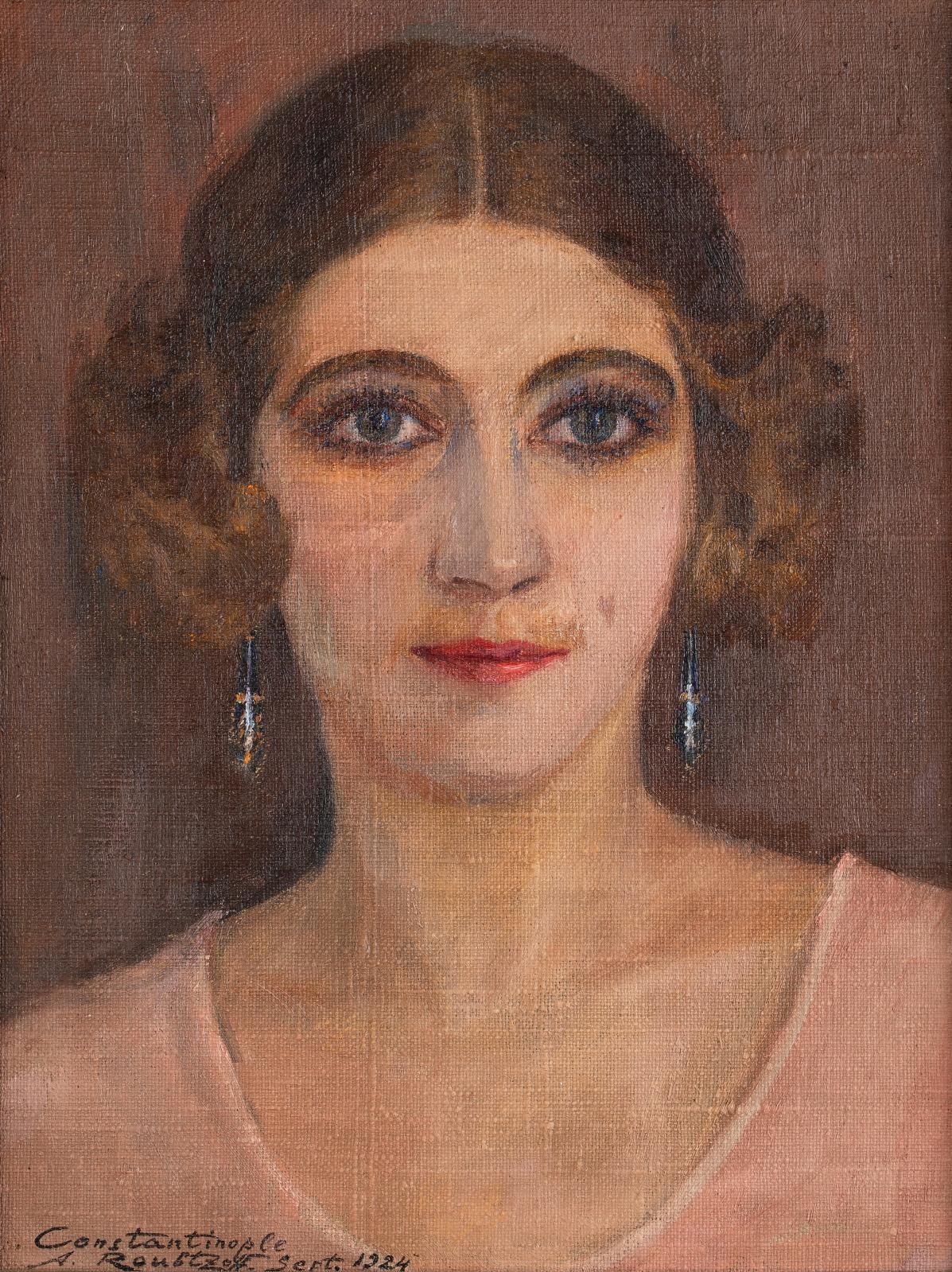 Alexandre Roubtzoff | Portrait de jeune femme à la robe rose (1934 ...