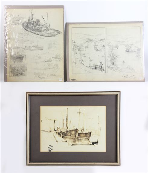 Jack Lorimer Gray | Ships at pier ; River Scenes ; Tugboat | MutualArt