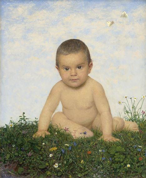 Tom Von Dreger | Knabe auf einer Blumenwiese mit zwei Kohlweißlingen ...