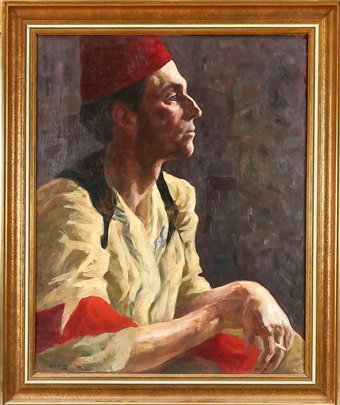 German School, 20th Century | Portrait eines Orientalen mit Fez und ...
