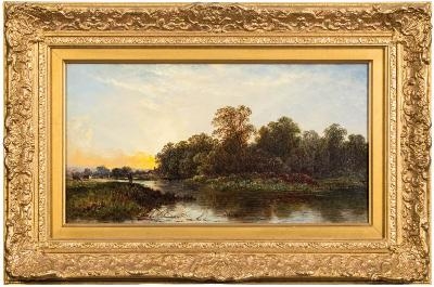 George Augustus Williams | Figures by a stream at sunset | MutualArt