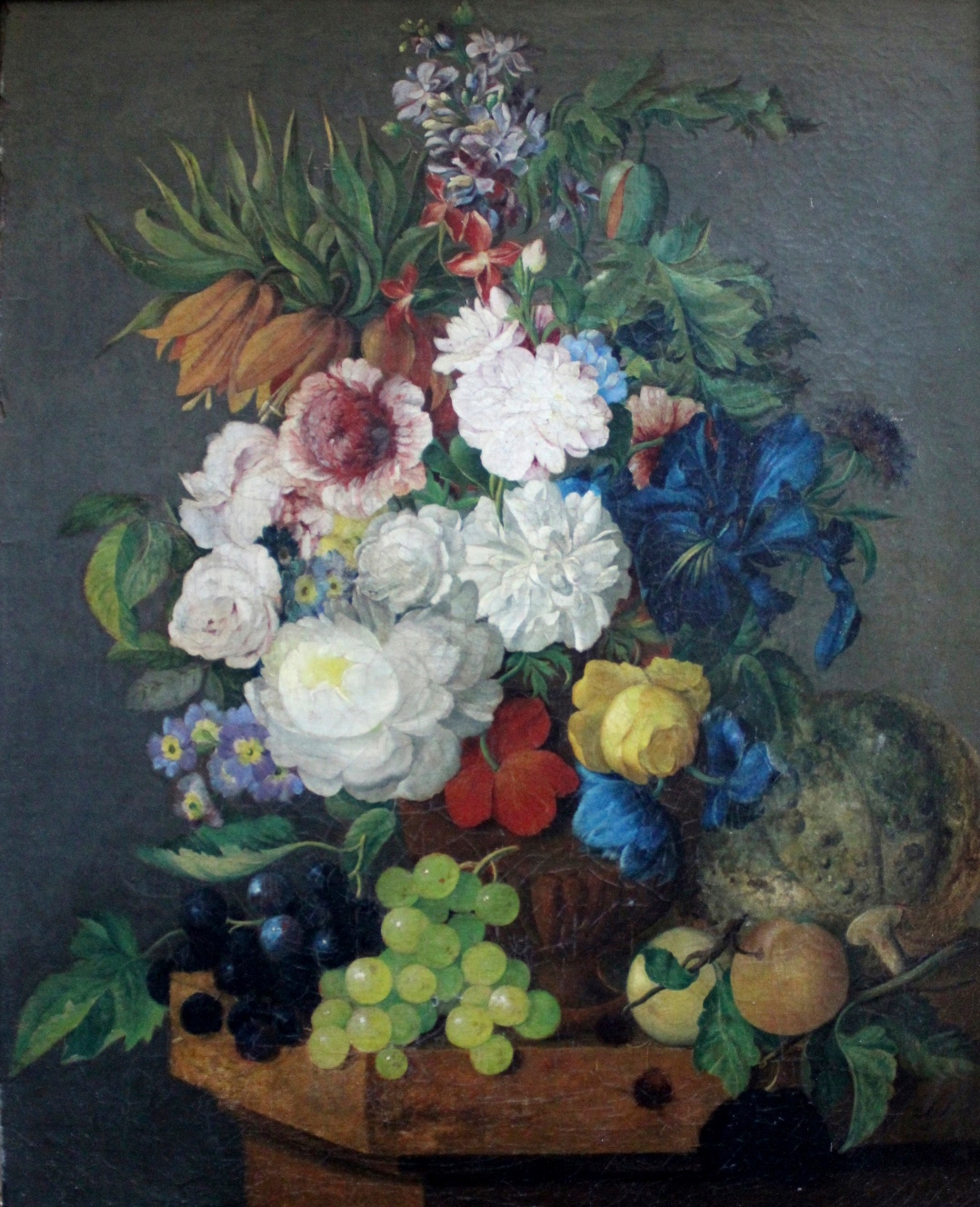 Johannes Sieberg | STILL LIFE OF AN URN WITH FLOWERS AND FRUIT UPON A ...