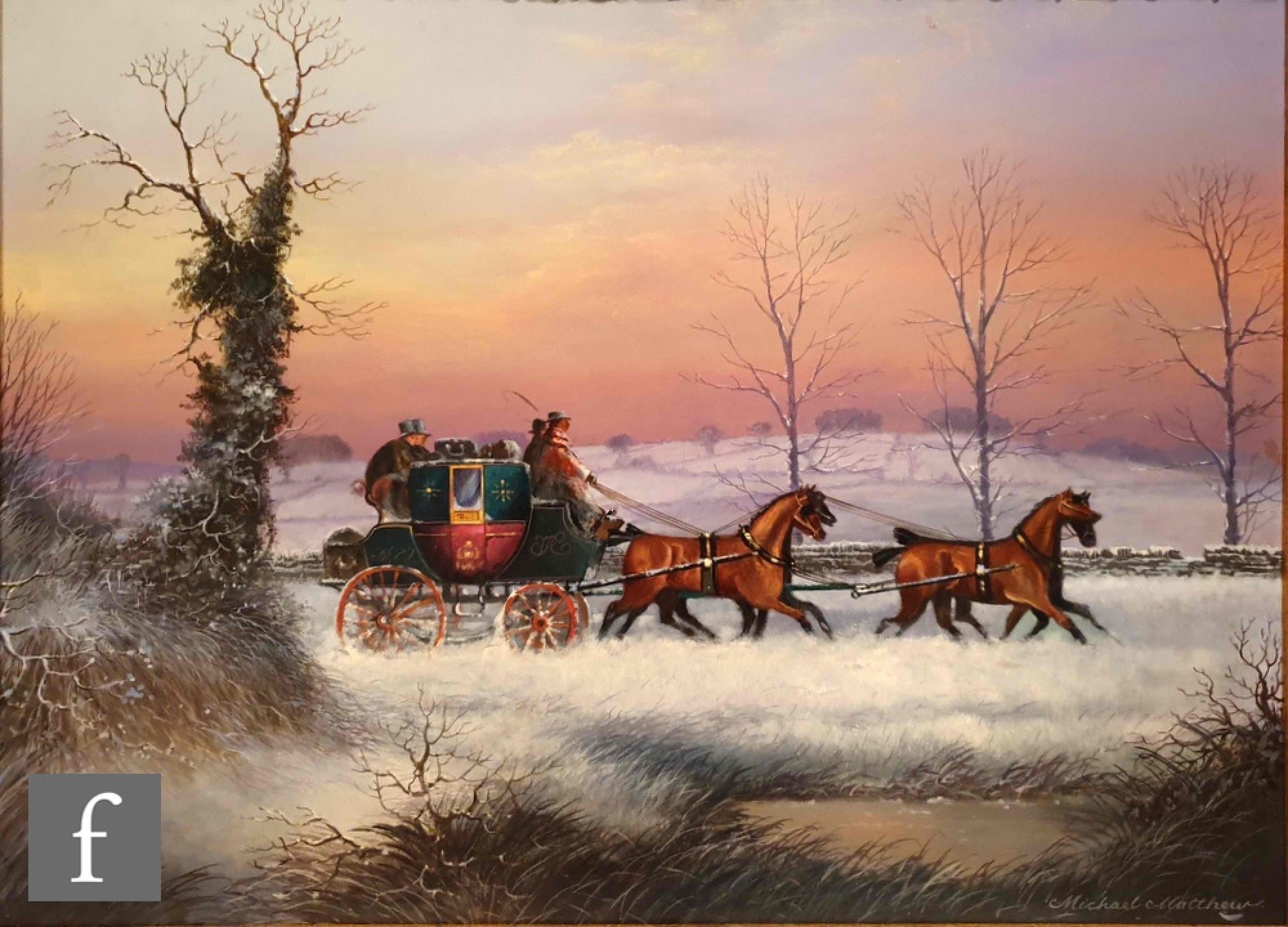 Michael Matthews | Winter landscape with mail coach | MutualArt