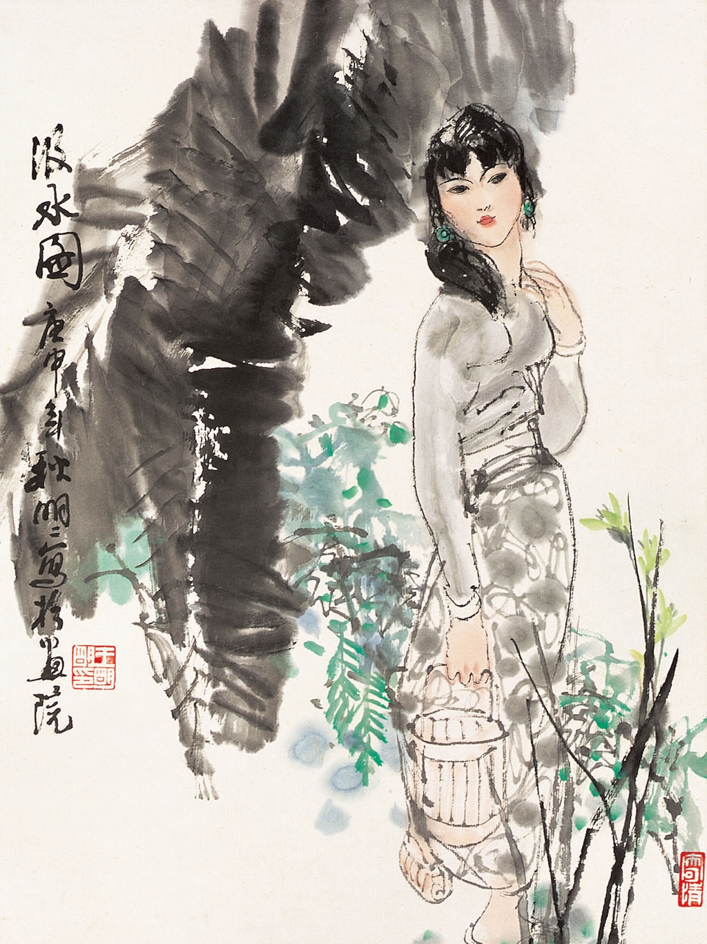 Wang Mingming | YOUNG GIRL CARRYING WATER (1980) | MutualArt