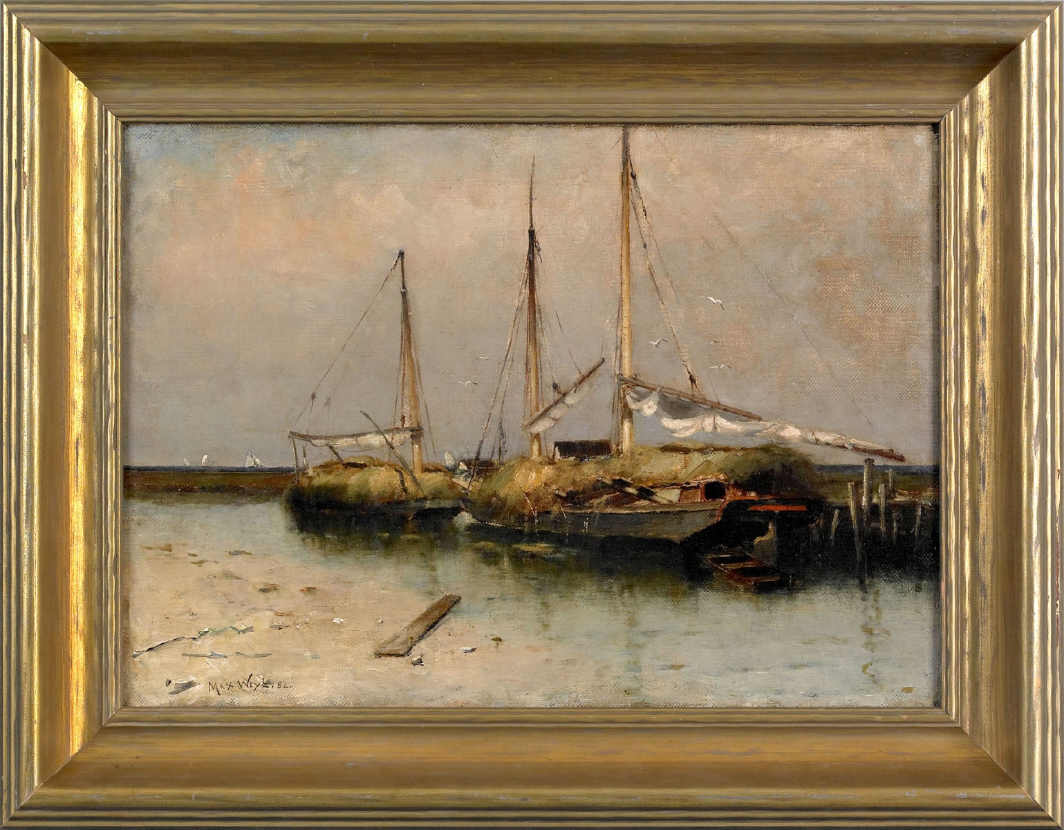 Max Weyl | Coastal scene with ships at a dock (1882) | MutualArt