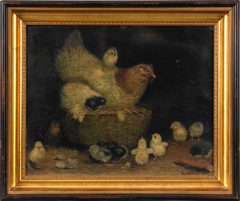 Ben Austrian | A hen and her twelve chicks | MutualArt