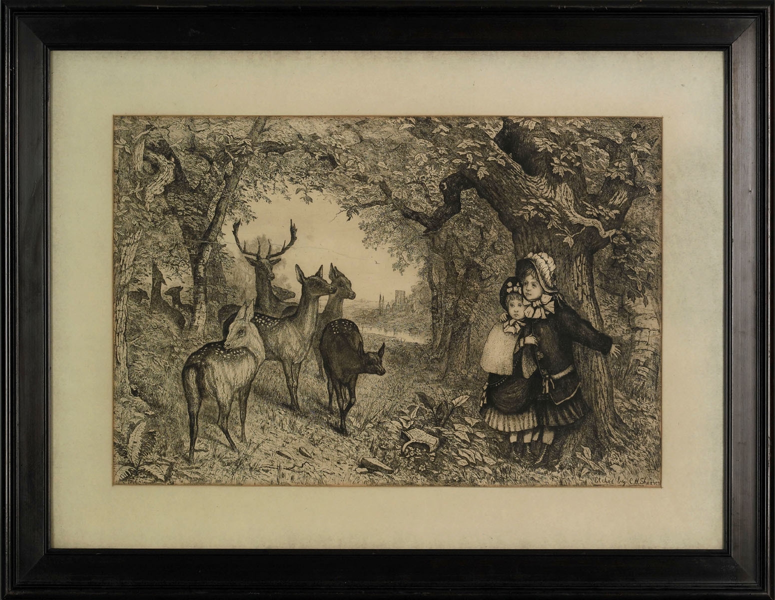Christopher High Shearer | Two girls in a forest with deer | MutualArt