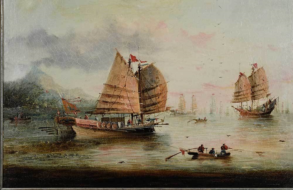 Seng Yuen | A Pair: Chinese Junks in Hong Kong Harbor | MutualArt