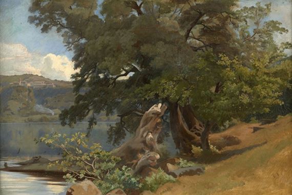 François Louis Français | Vue du Lac de Némi avec la ville de Genzano ...