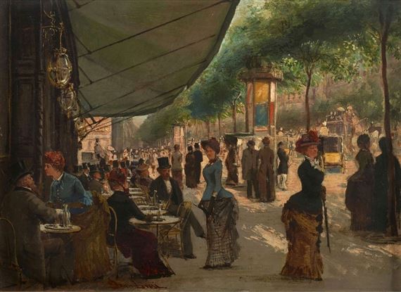 Giovanni Lessi | Terrasses de cafés sur les grands boulevards de jour ...