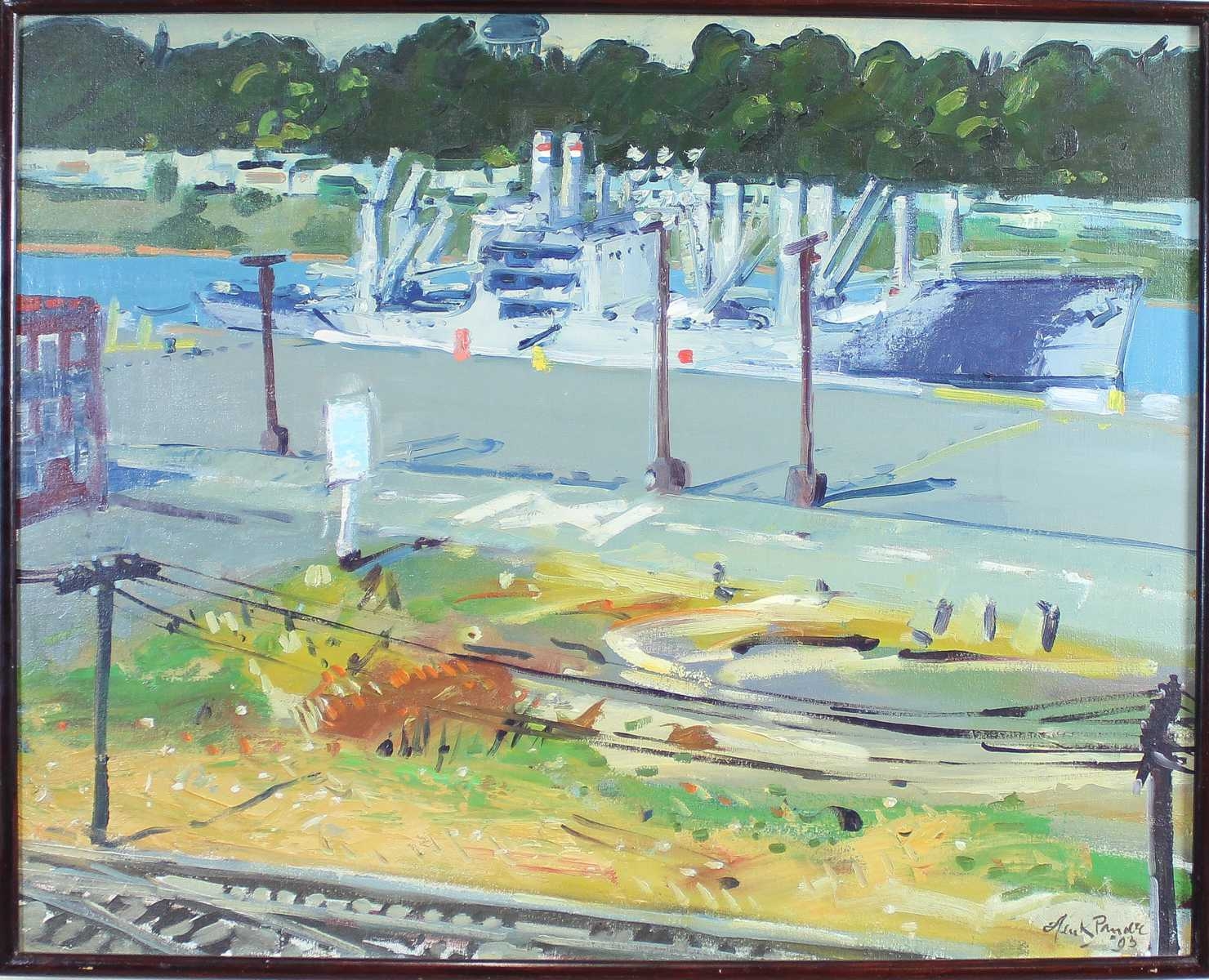 Henk Pander | Street scene and ship (1993) | MutualArt