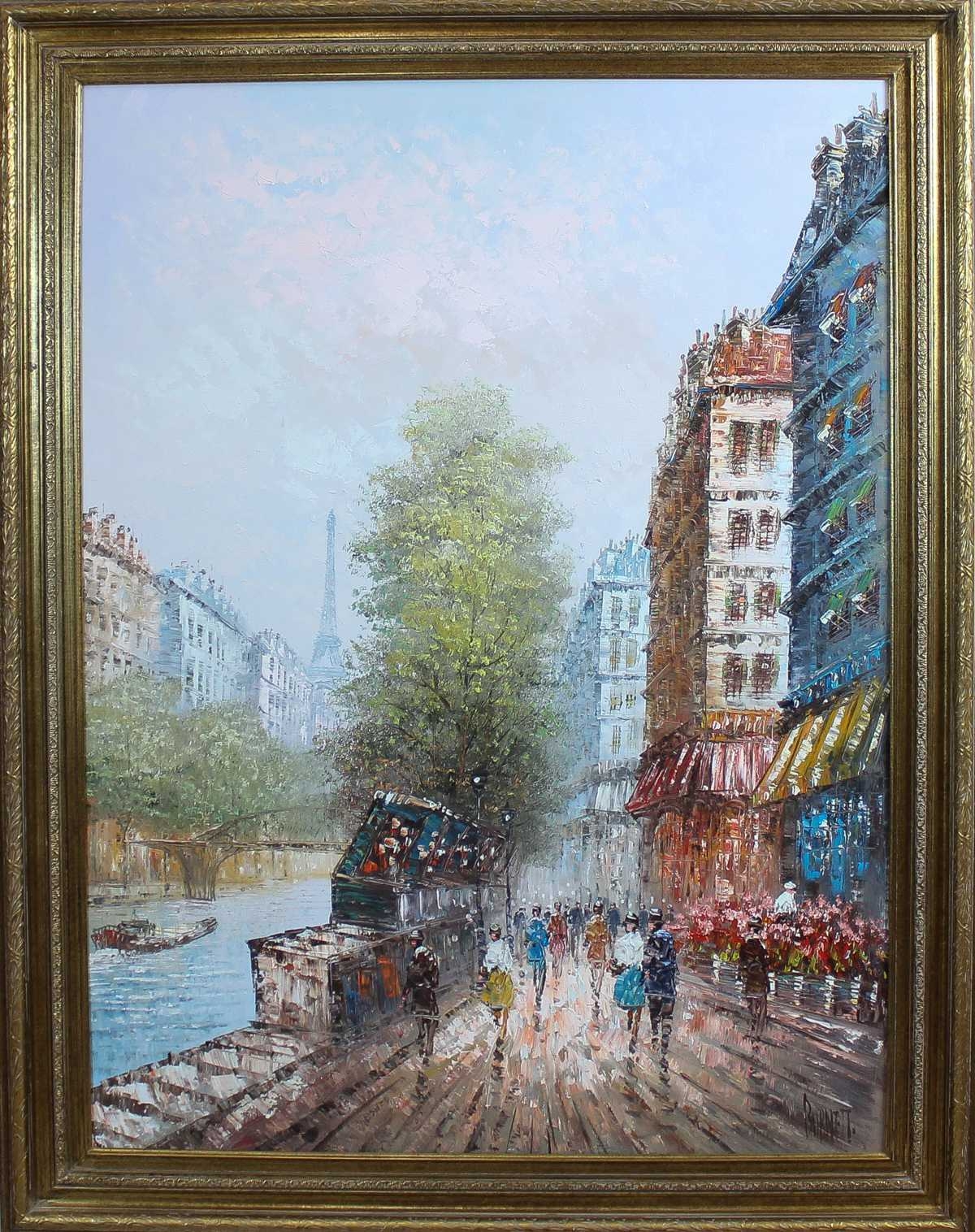 Caroline Burnett | Paris street scene with vender booths and the Eiffel ...