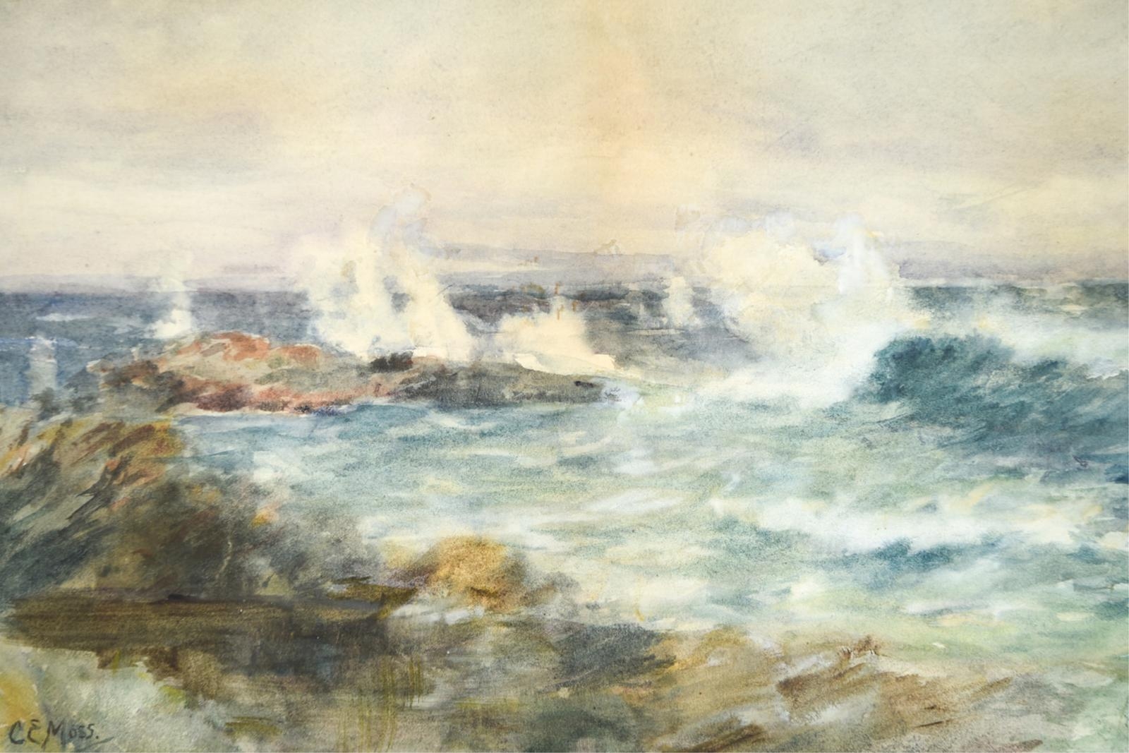 Charles Eugene Moss | Waves crashing on rocks | MutualArt