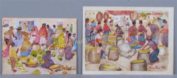 Irma René Koen | Mexican market scenes with figures | MutualArt