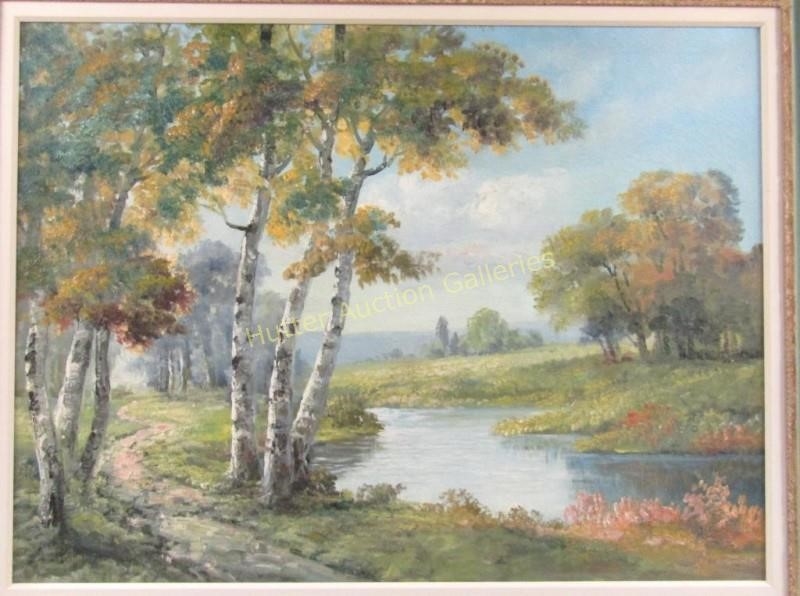 Rudolph J. Eicher | Landscape with birch trees and stream | MutualArt