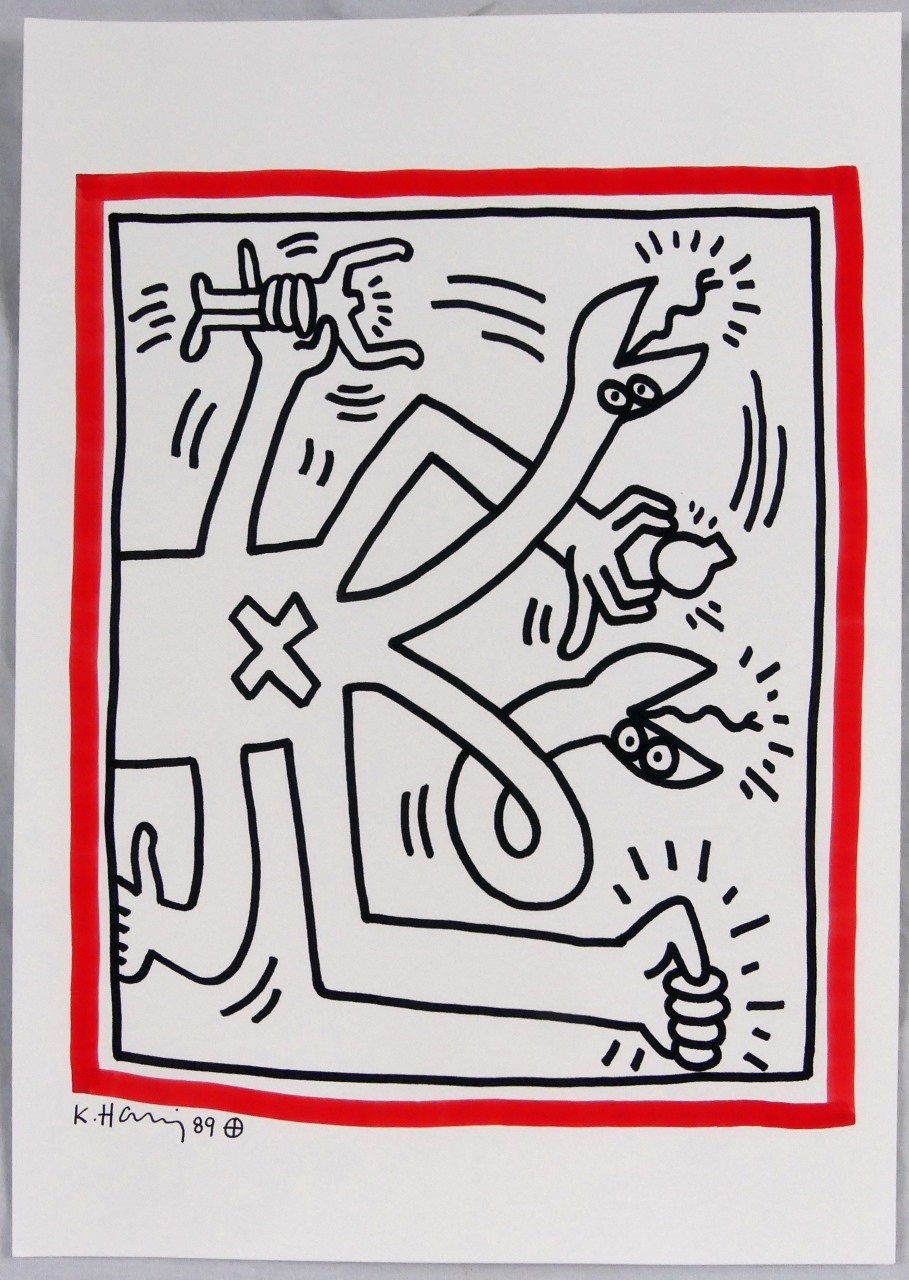 Keith Haring | Figure with twin snake heads (1989) | MutualArt