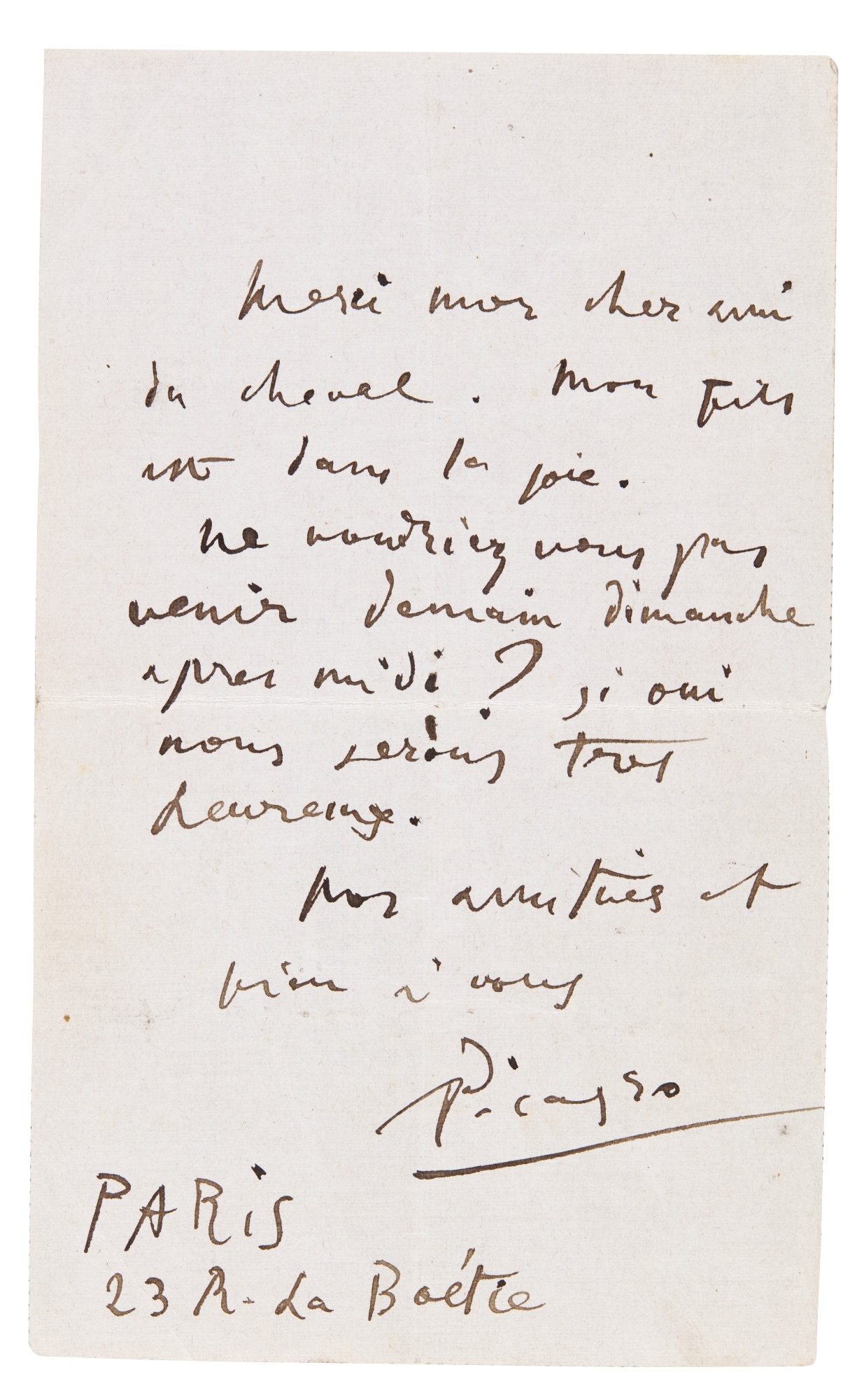 Pablo Picasso | LETTER FROM PICASSO TO POLUNIN (1923) | MutualArt
