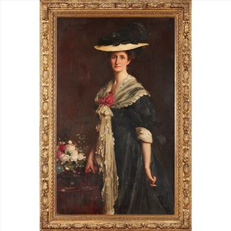 Jack Richard | Portrait of a Lady standing and wearing a Plumed Hat ...