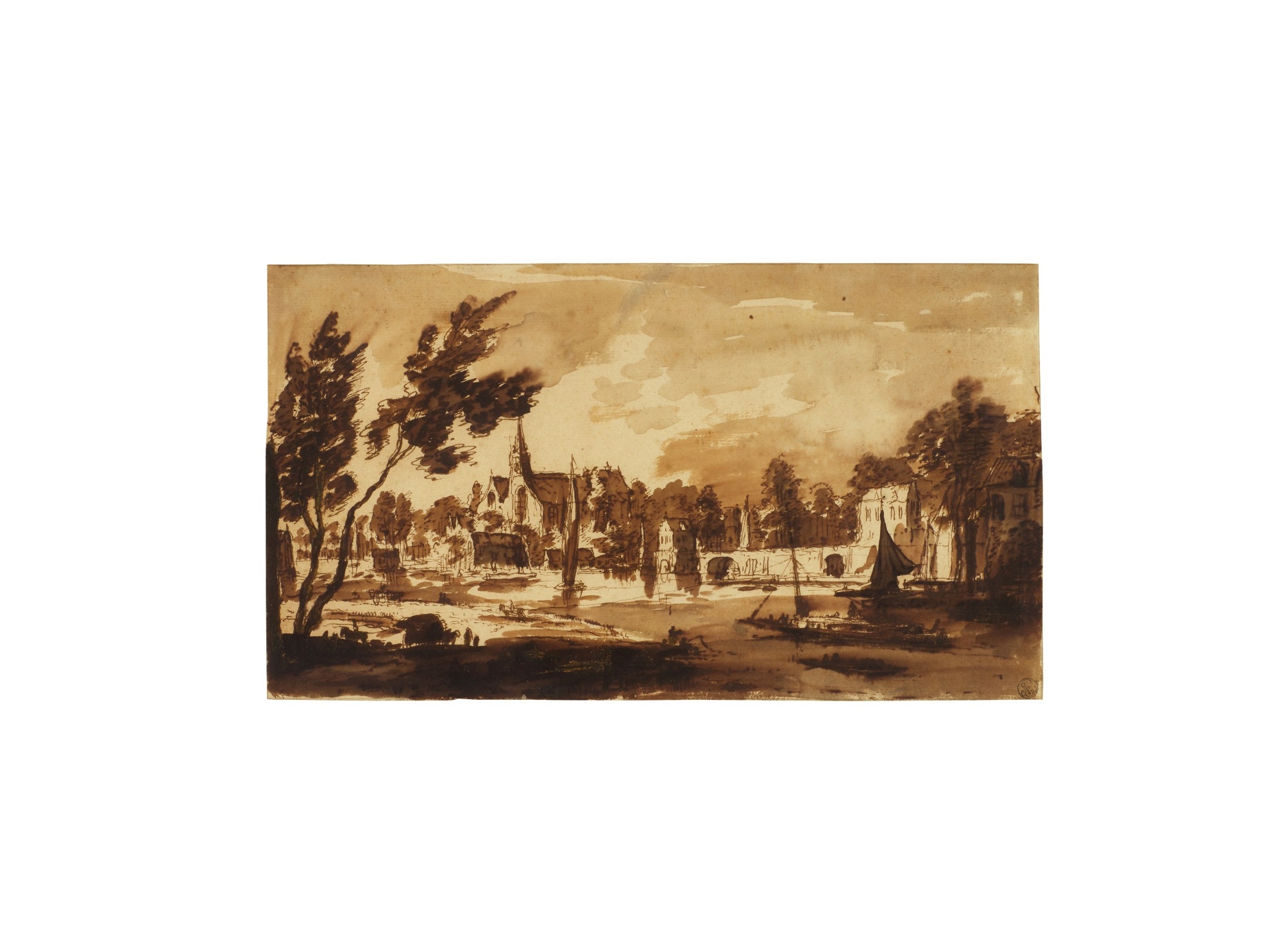 Abraham Rademaker | VIEW ACROSS A RIVER TO A VILLAGE (1735) | MutualArt