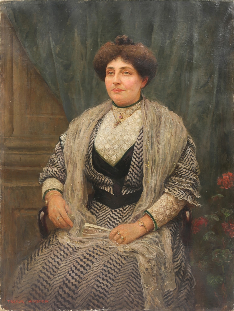 Arthur Trevor Haddon | Portrait of a Woman with a Lace Shawl | MutualArt