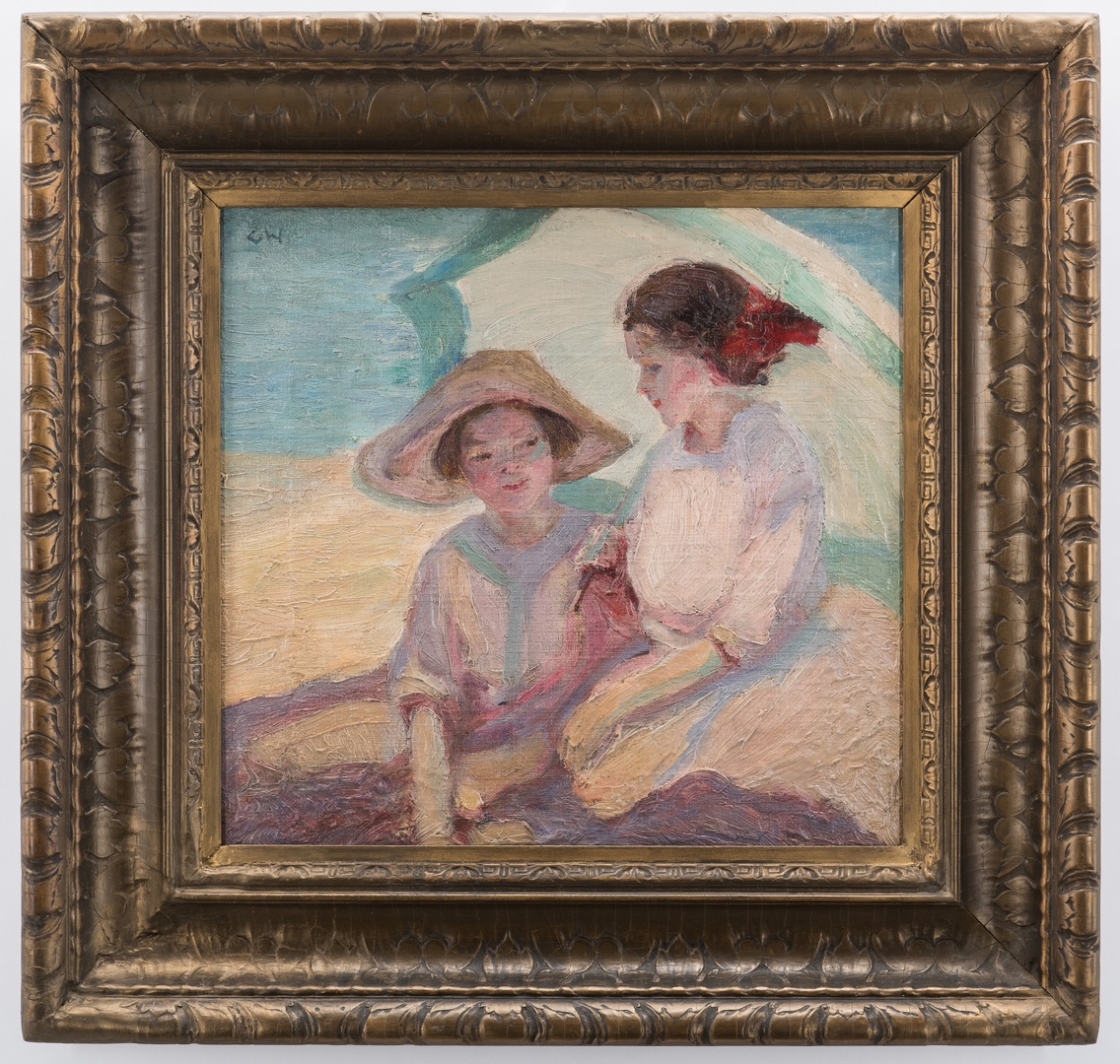 Catherine Wiley | Two young seated females shaded under a parasol on a ...