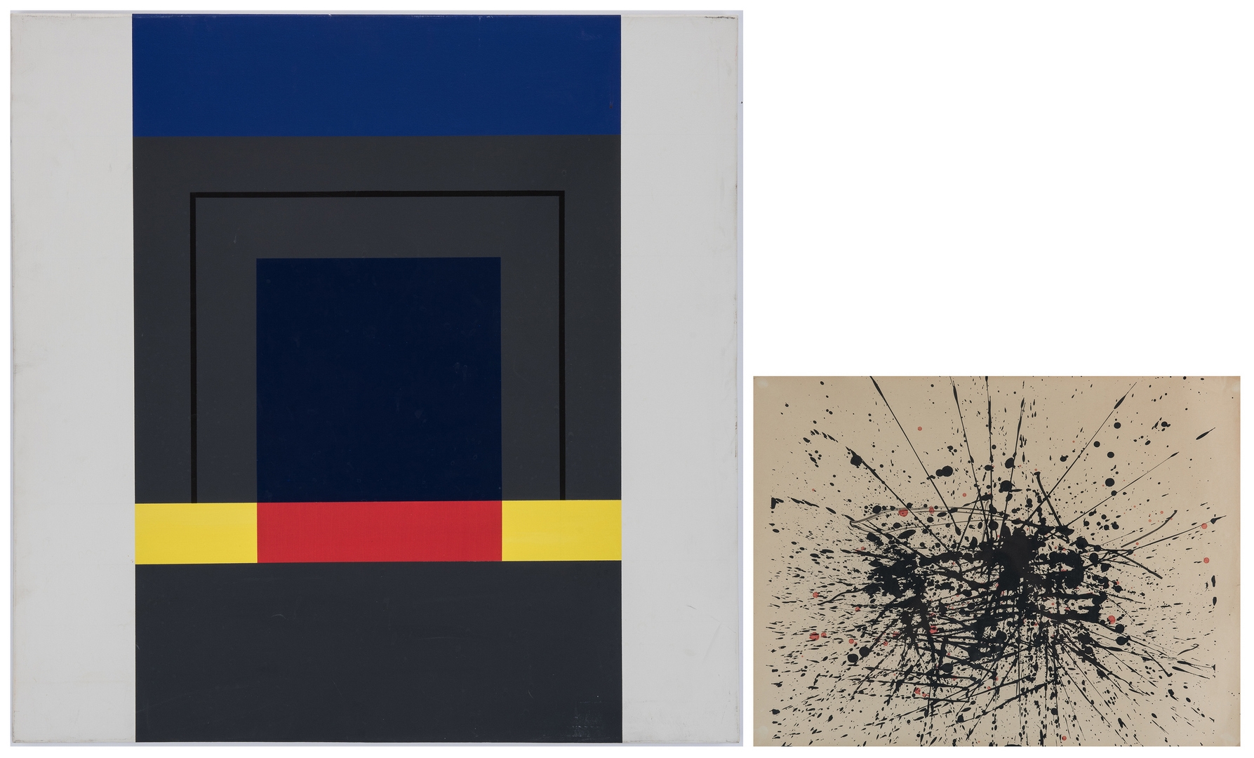John Stuart Ingle | Two works: Geometric shapes in shades of grey, blue ...