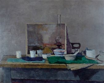 William Brooker | Still Life with flowers and books on a table (1958 ...