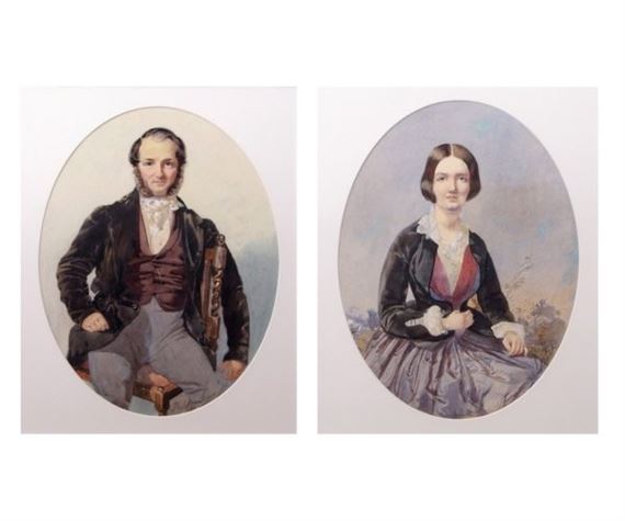 Philippa Rowe | Two Works: Portrait of a lady and gent (1851) | MutualArt