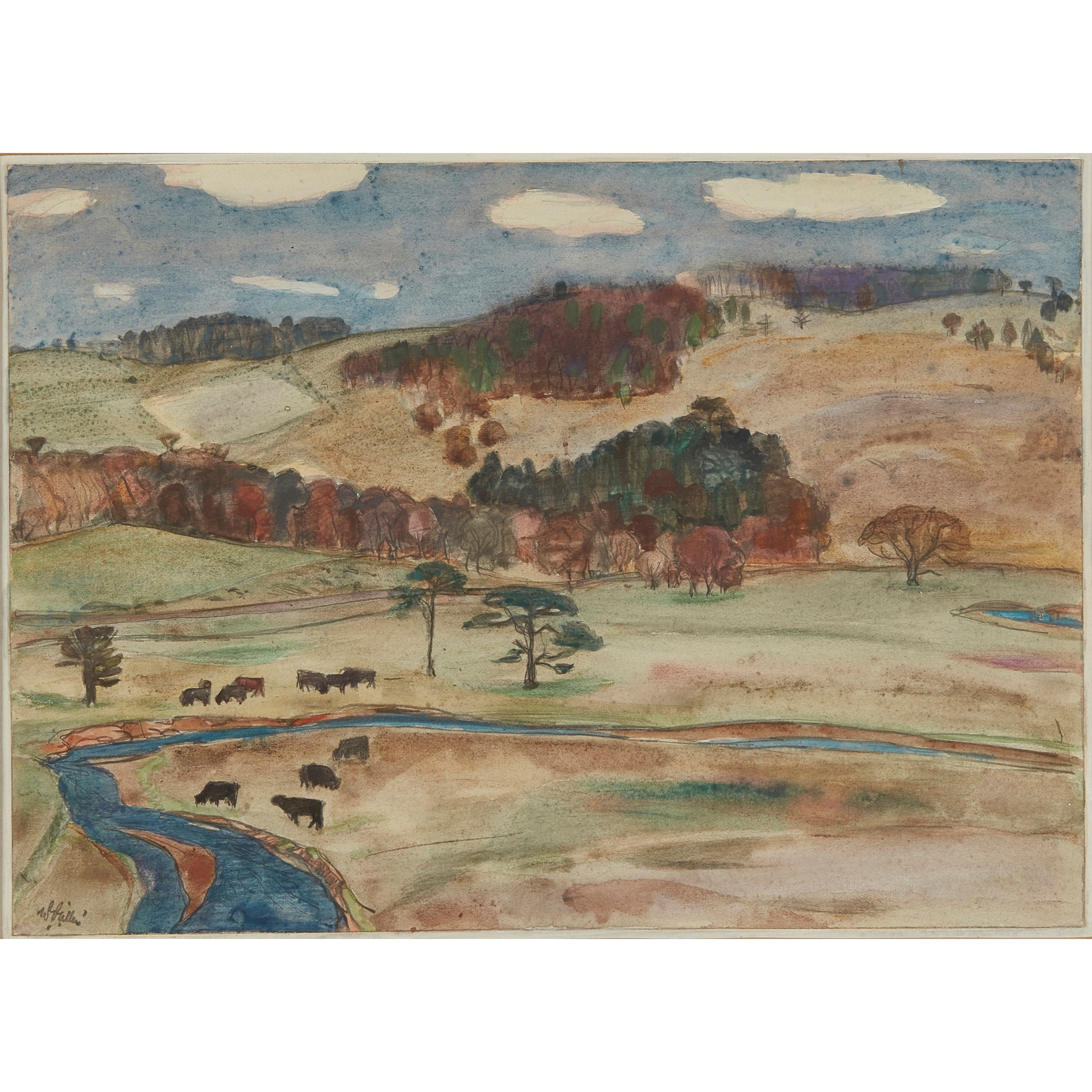 William George Gillies | LANDSCAPE WITH CATTLE GRAZING | MutualArt