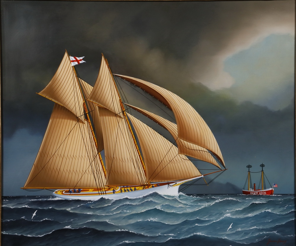 Jerome Howes | Racing Yacht with the Sandy Hook Lightship | MutualArt