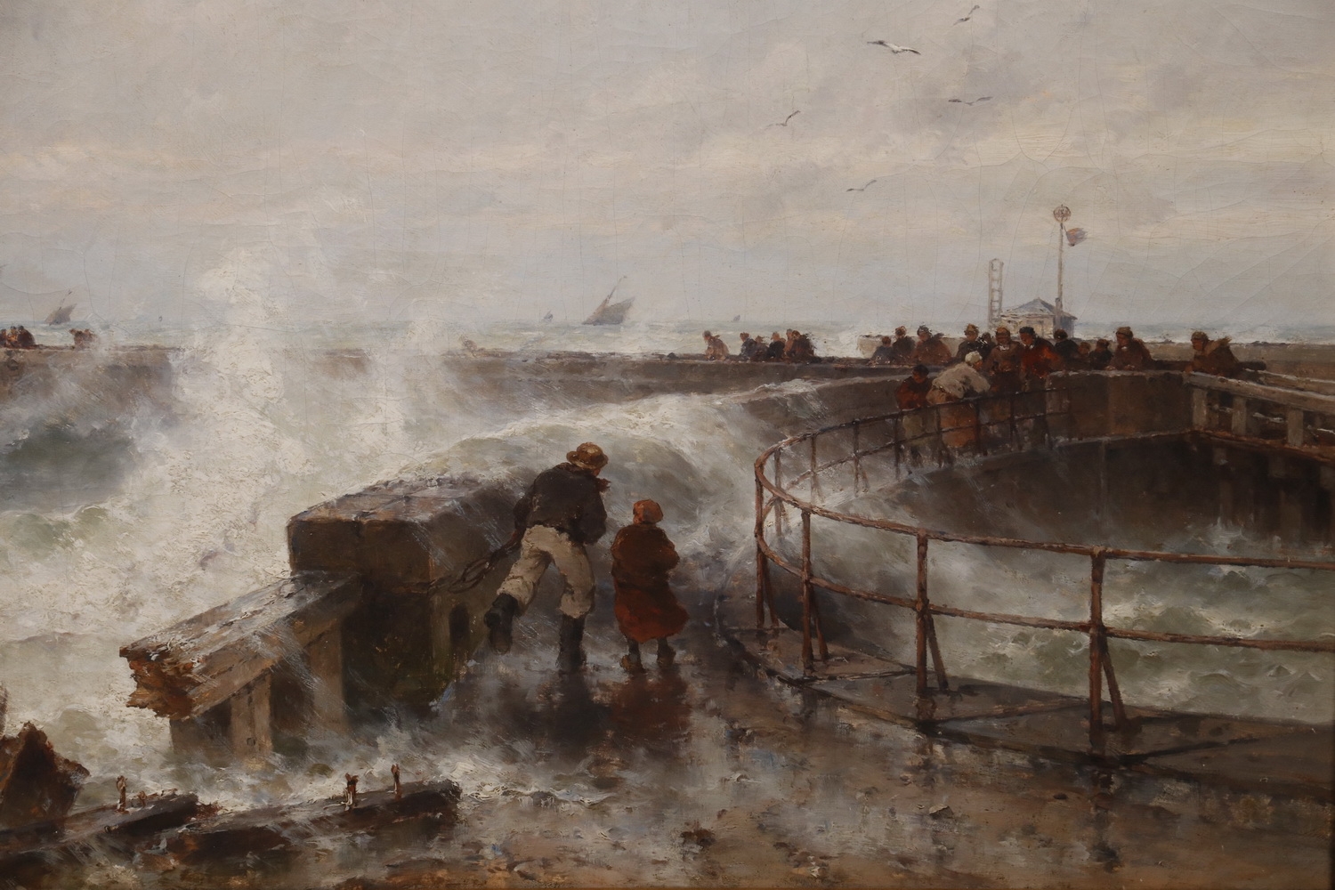 Theodore Alexander Weber | Storm Lashing a Mole Lighthouse | MutualArt