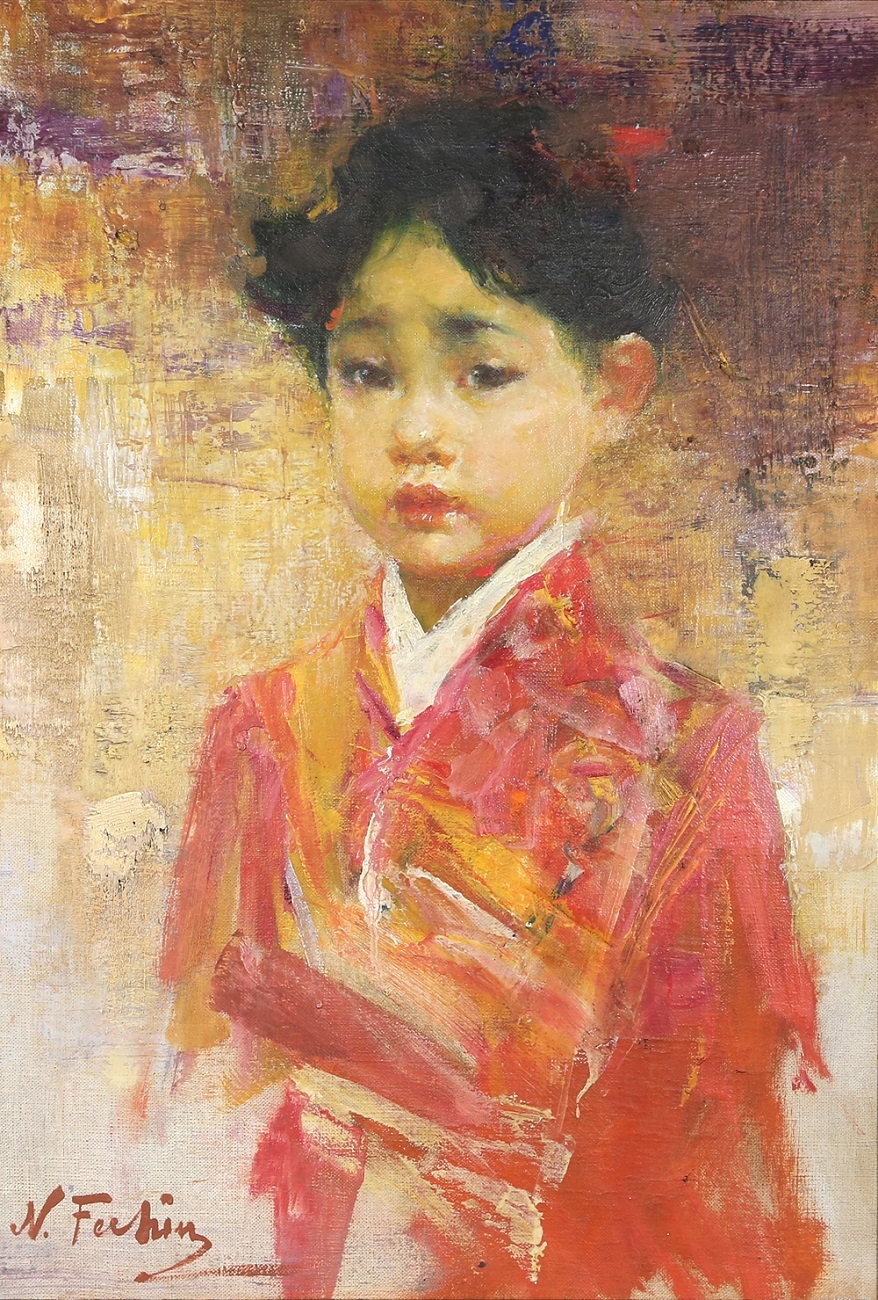 Nicolai Fechin | Portrait of a young girl with an apple | MutualArt