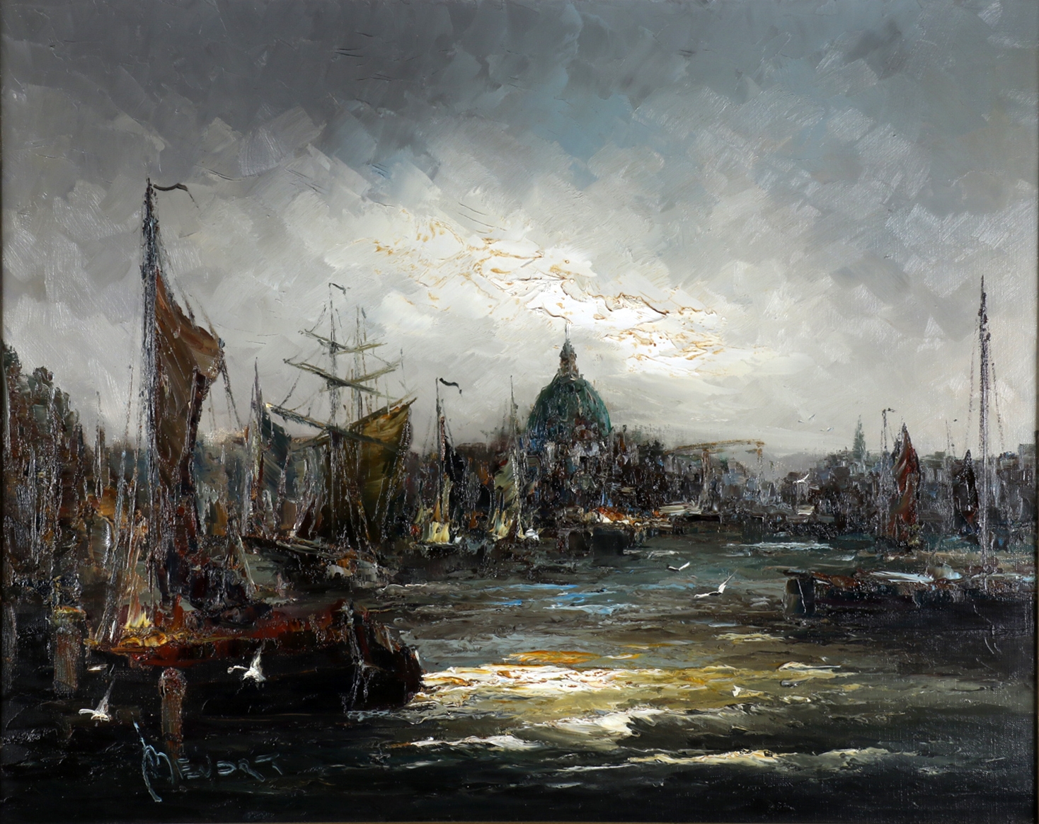 Jan Bévort | Inland navigation with a view of Amsterdam | MutualArt