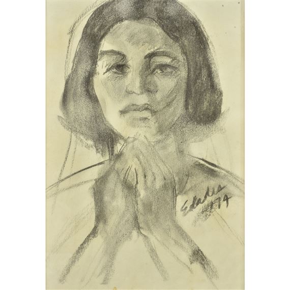 Victorio Edades | Untitled (A lady with clasped hands) (1974) | MutualArt